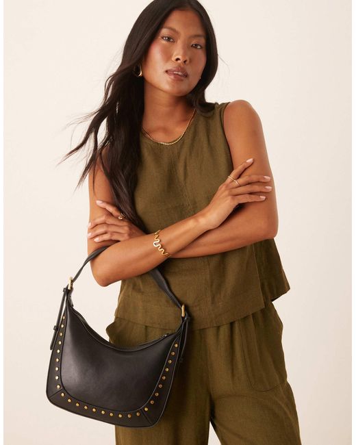 Mango Gold Stud Detail Shoulder Bag in Brown | Lyst