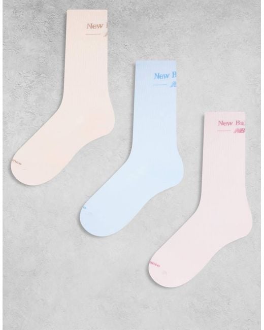 New Balance 3 Pack Script Logo Crew Socks in White for Men | Lyst UK