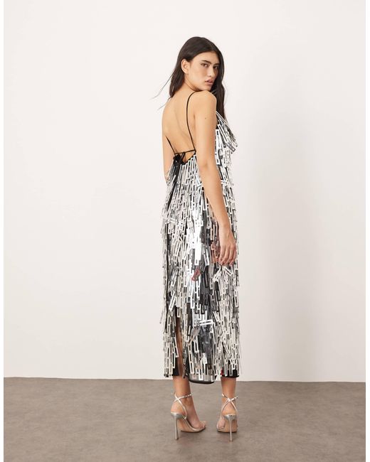 ARRANGE Geo Shard Sequin Low Back Column Midi Dress in Natural | Lyst