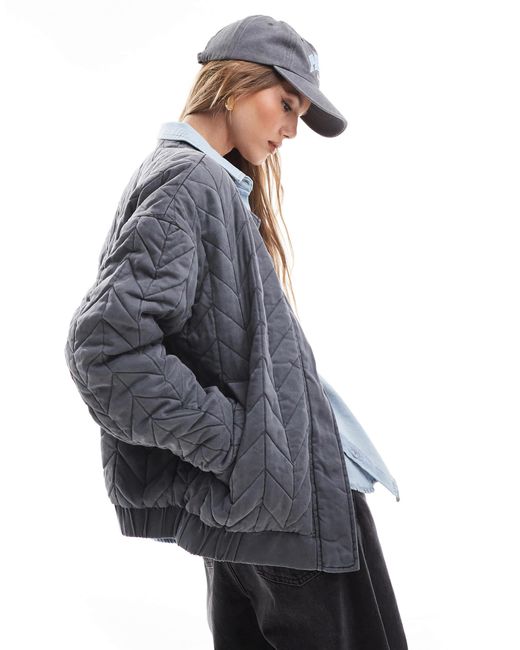 ONLY Quilted Bomber Jacket in Blue | Lyst