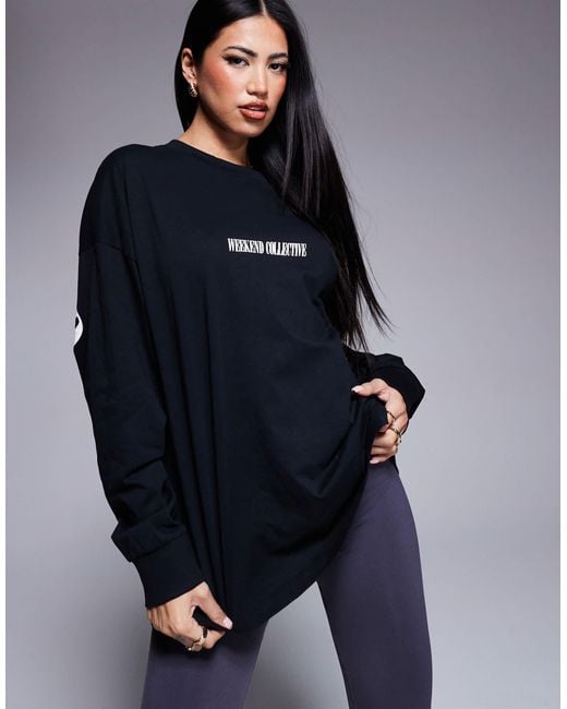 ASOS Weekend Collective Icon Oversized Long Sleeve T-shirt With Stacked ...