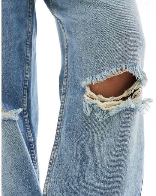 ASOS Mid Rise baggy Boyfriend Jean With Rips in Blue | Lyst