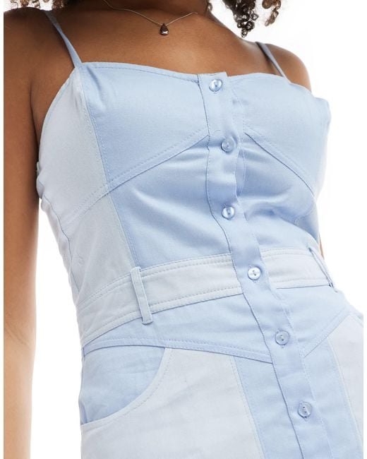 ASOS Ultimate Panelled Denim-look Tiered Maxi Dress in Blue | Lyst