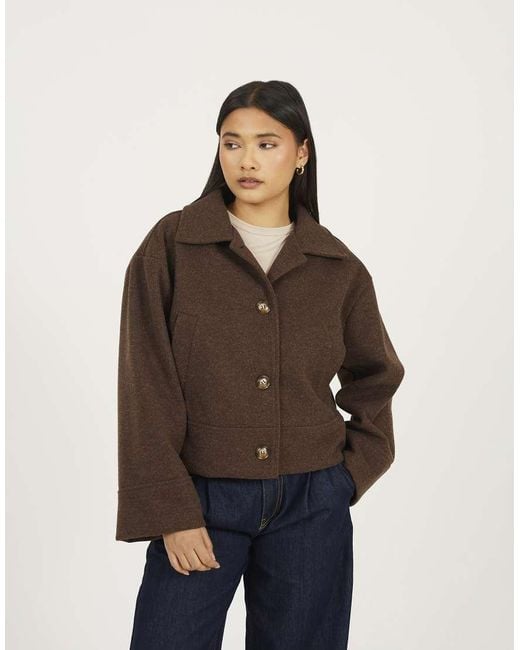 Brave Soul Short Collared Jacket in Brown | Lyst UK