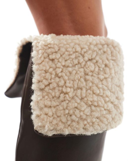 SIMMI Simmi London Jacob Foldover Fleece Knee Boot in Black | Lyst