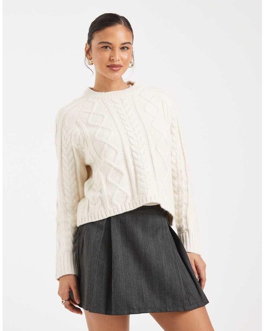 New Look Raglan Cable Knit Jumper in White | Lyst UK
