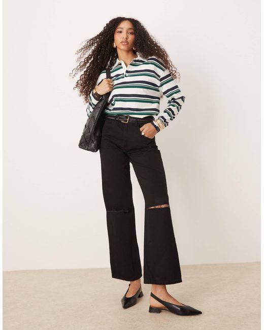 ASOS Boyfriend Fit Denim Jeans With Rips in Black | Lyst