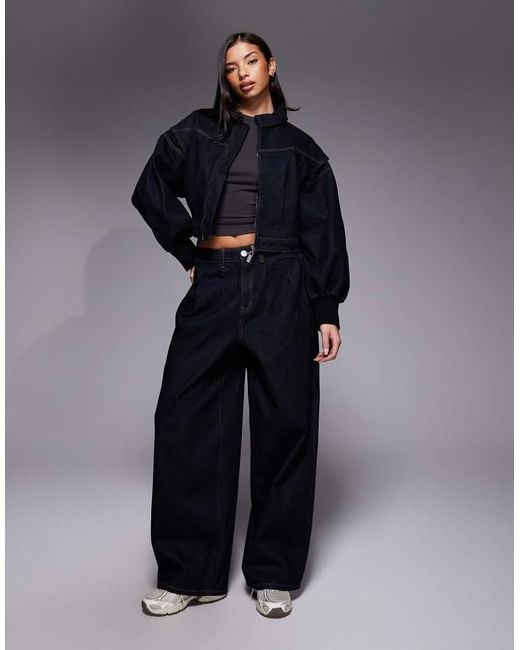 Liquor N Poker Boxy Zip Through Denim Jacket Co-Ord in Blue | Lyst UK