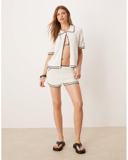 ASOS Beach Knitted Short Co Ord With Contrast Scallop Stitch in Natural ...