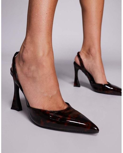 Public Desire Slow Burn Curved Heel Shoes in Brown | Lyst UK