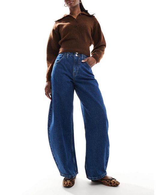 ASOS Barrel Leg Jean With Paperbag Waist in Blue | Lyst