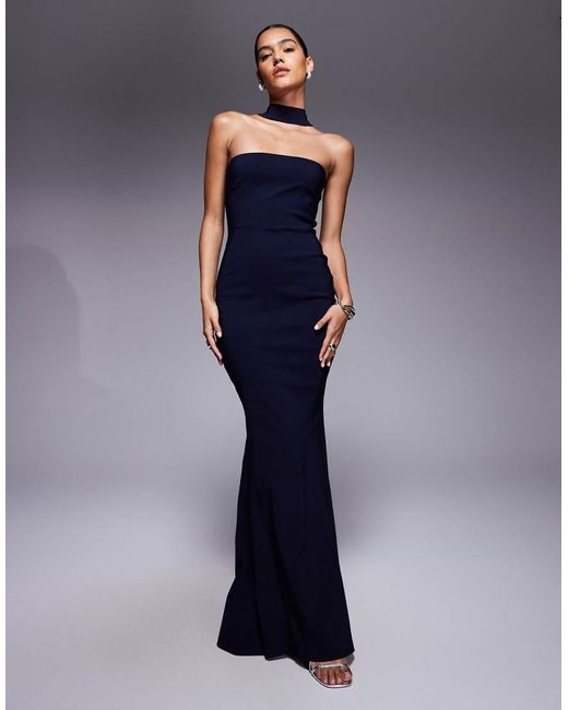 Vesper Bengaline Choker Detail Fishtail Maxi Dress in Blue | Lyst UK