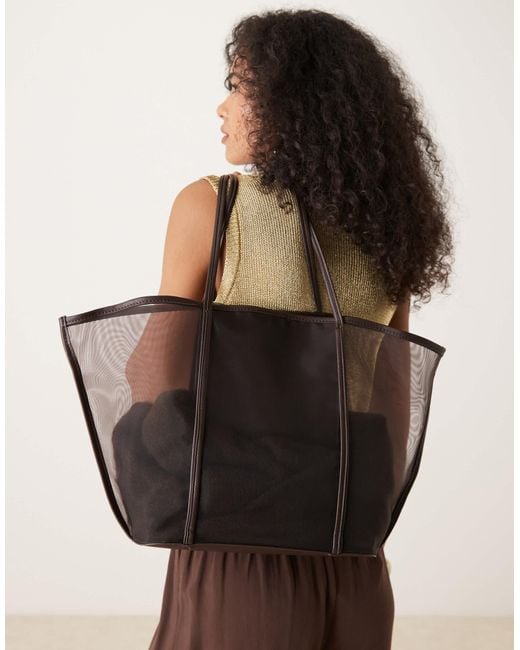 Mango Mesh Tote Bag in Black | Lyst