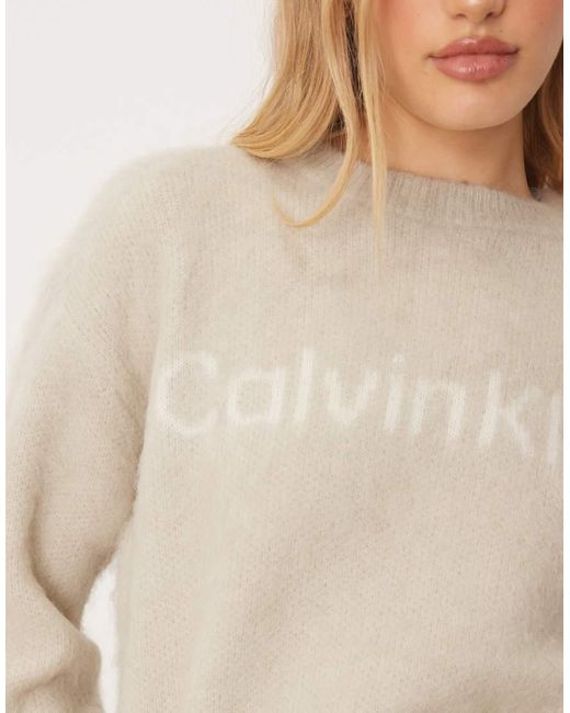 Calvin Klein Alpaca Logo Jumper in Natural | Lyst UK