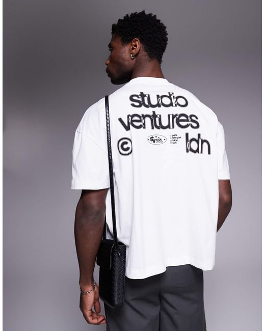 ASOS Boxy Oversized T-shirt With Dropped Shoulder And Text Graphic in White for Men | Lyst