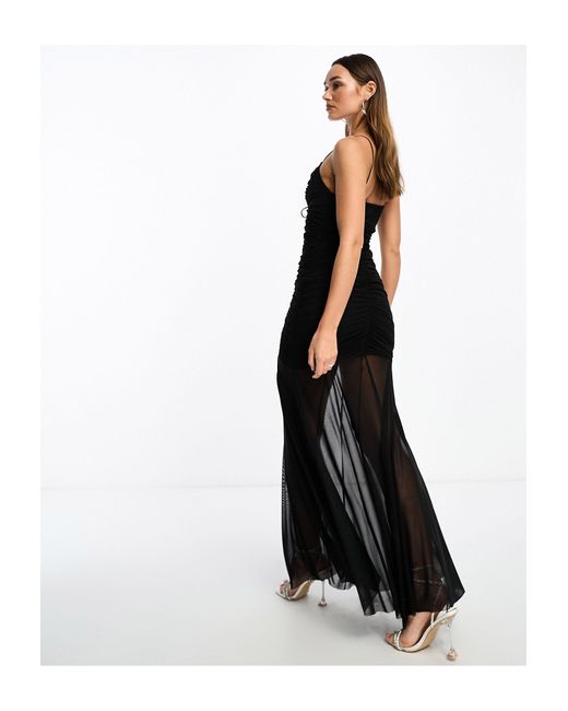 Asos Mesh Maxi Dress With Ruched Bodice And Godet Skirt In White Lyst