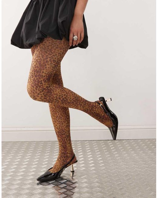 Reclaimed (vintage) Leopard Print Tights in Brown | Lyst UK