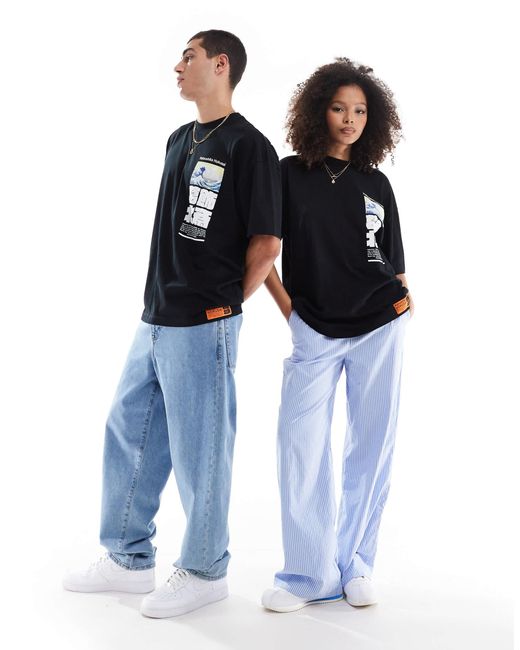 ASOS Unisex Oversized T-shirt With Japanese Hokusai Prints in Black | Lyst