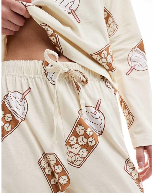 ASOS Asos Design Tall Iced Coffee Long Sleeve Top And Trouser Pyjama ...
