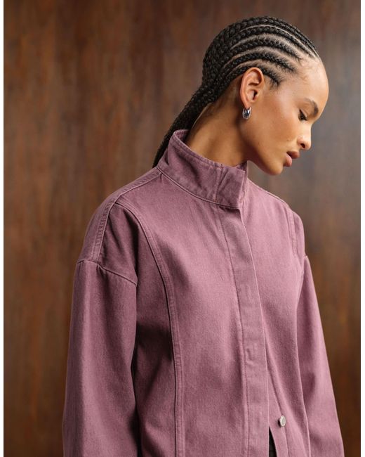 ASOS Denim Funnel Neck Oversized Jacket in Purple | Lyst