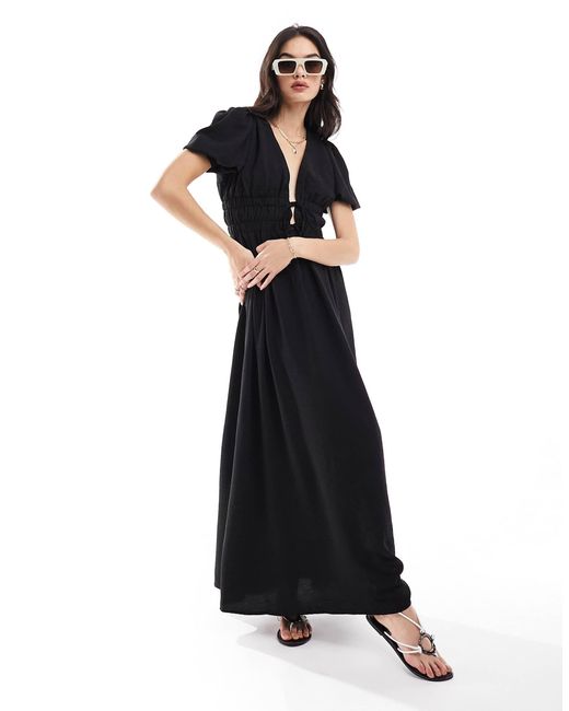 The Frolic Yasha Tie Detail Maxi Beach Dress in Black | Lyst