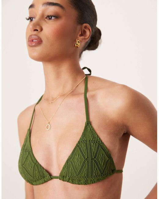 ASOS Bertie Broderie Triangle Bikini Top in Green | Lyst
