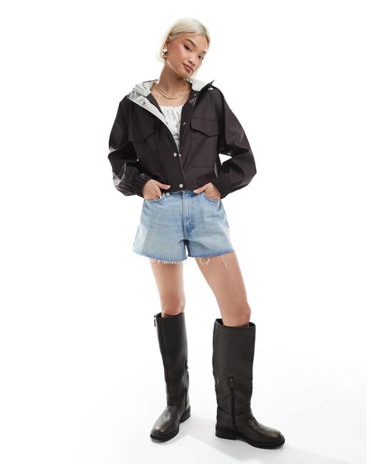 ASOS Hooded Cropped Rain Jacket in Blue | Lyst