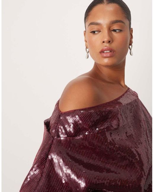 ARRANGE Curve Sequin Draped Bodice Square Cut Hem Midi Dress in Red ...