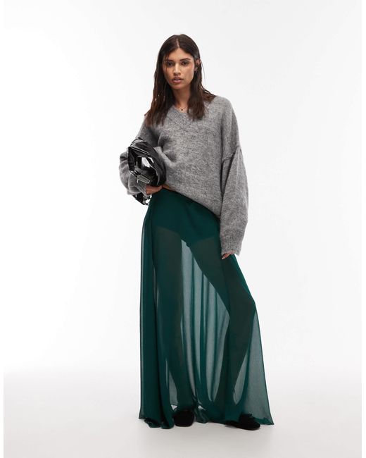 ASOS Chiffon Volume Maxi Skirt in Green | Lyst