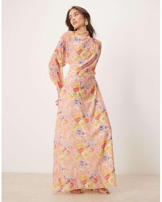 ASOS High Neck Maxi Dress in Pink | Lyst
