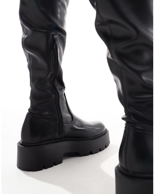 ASOS Wide Fit Kristen Chunky Over The Knee Boot in Black | Lyst