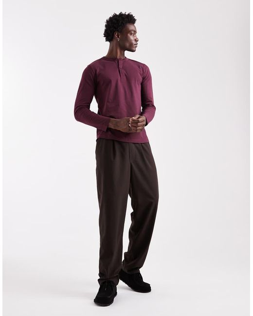 ASOS Long Sleeve Henley With Dropped Shoulder in Purple for Men | Lyst UK