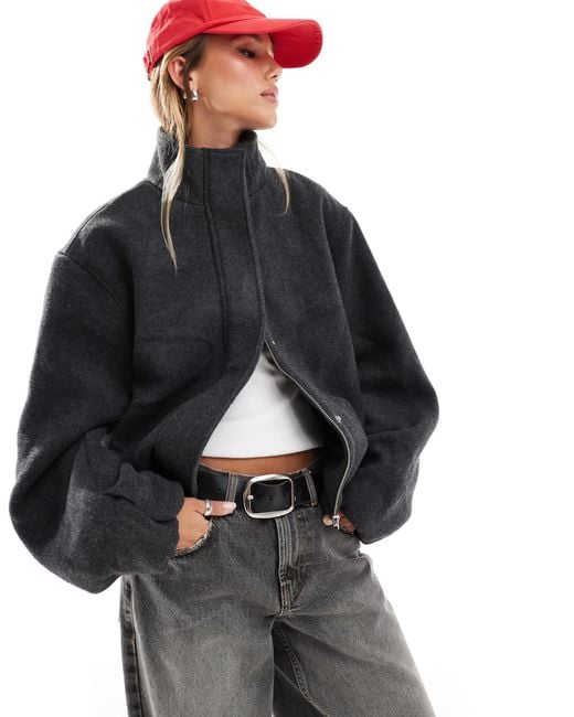 ASOS Funnel Neck Brushed Formal Bomber Jacket in Black | Lyst