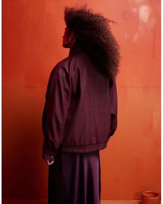 ASOS Asos Design Curve Leather Look Bomber Jacket in Red | Lyst