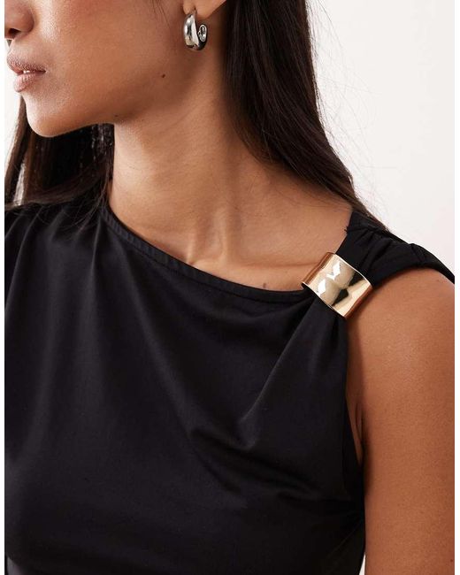 ASOS Draped Slash Neck Top With Metal Hardware Detail in Black | Lyst UK