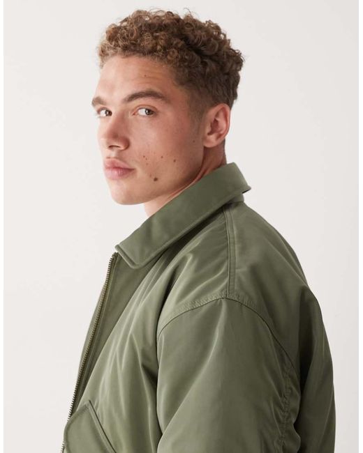 Weekday Oversized Bomber Jacket With Collar in Green for Men | Lyst UK