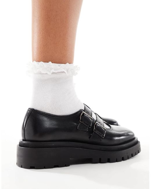 Walk London Dana Double Mary Janes in Black | Lyst