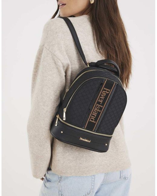River Island Webbing Logo Front Backpack in Grey | Lyst UK