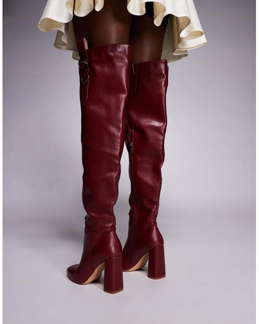 SIMMI Simmi London Harrieta Heeled Over-the-knee Boots in Red | Lyst