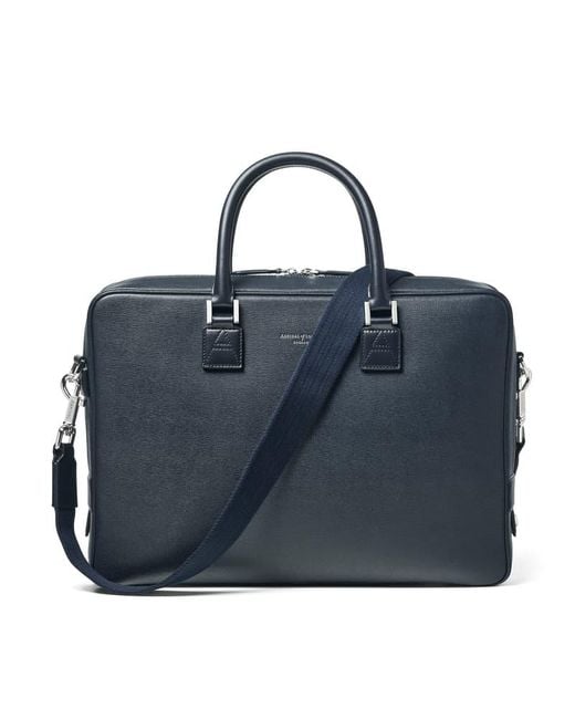 Aspinal of London Mount Street Leather Laptop Briefcase Bag in Blue for ...