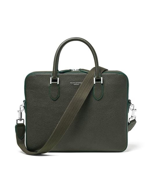 Aspinal of London Slim Leather Briefcase Bag in Green | Lyst