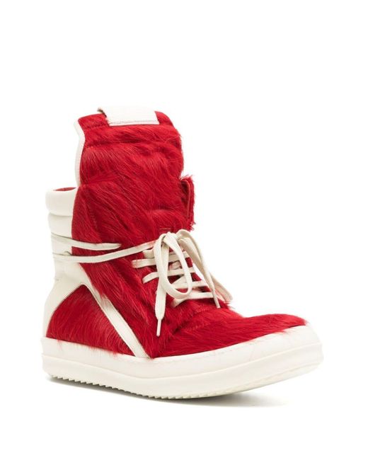 Rick Owens Geobasket Fur-design Sneakers in Red | Lyst