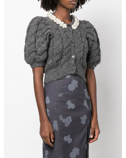 Simone Rocha Beaded Cropped Short Puff Sleeve Cardigan in Gray | Lyst Simone Rocha Beaded Cropped Short Puff Sleeve Cardigan in Gray | Lyst