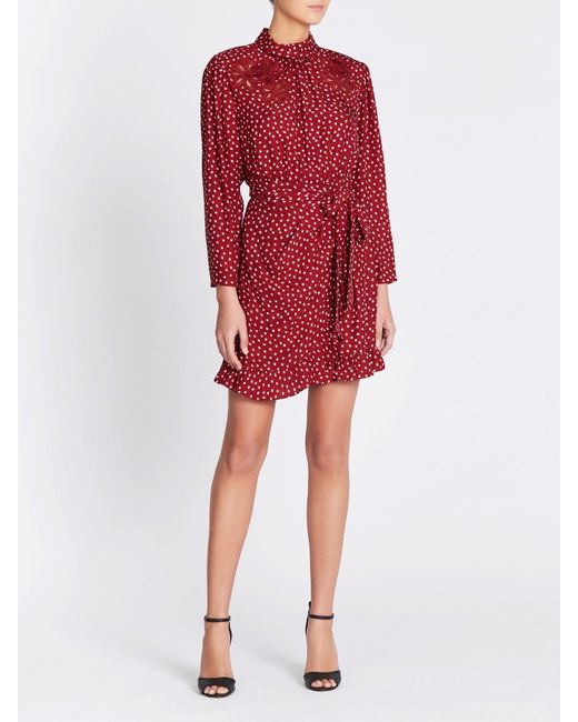 Rebecca Taylor Blurry Heart Silk Embroide Dress In Red Lyst