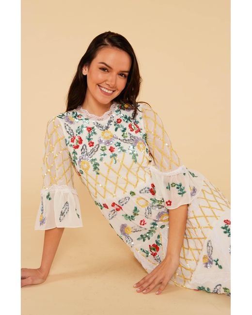 Frock And Frill Louetta All Over Embellished Maxi Dress With Flared
