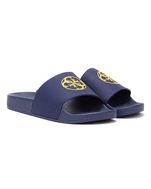Guess Rubber 4g Logo Beach Slippers Slides in Blue | Lyst