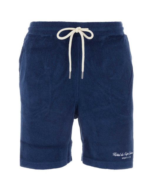 Sporty & Rich Terry Fabric Hotel Du Cap Cursive Shorts in Blue | Lyst UK
