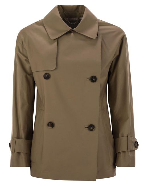 Max Mara Zeno Drip Proof Twill Short Trench Coat in Green | Lyst