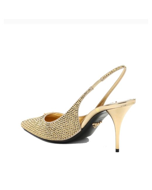 Prada Crystal Embellished Slingback Heels in Metallic | Lyst