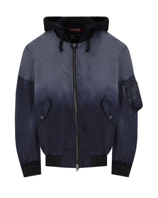 DIESEL J-common Blue Grey Hooded Bomber Jacket for Men | Lyst